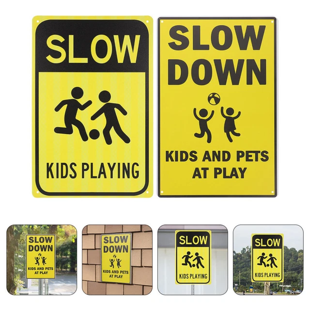 2PCS STREET SIGNS Road Attention Signs Kids Play Caution Sign Road Sign ...