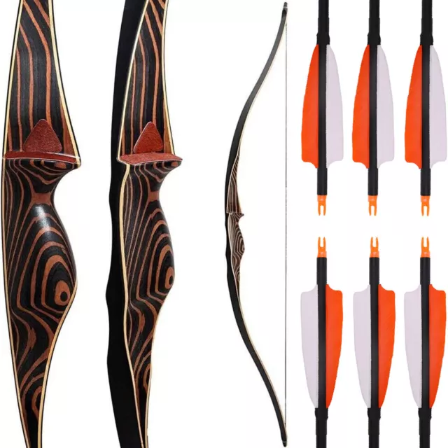 20-70LB WOODEN LONGBOW Right Hand Archery Hunting Recurve Bows Feathers ...