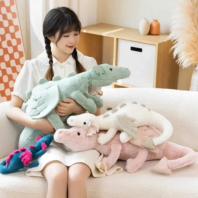 GIANT SOFT PLUSH Toy Little Fly Dragon Plush Toys White Green Dinosaur ...