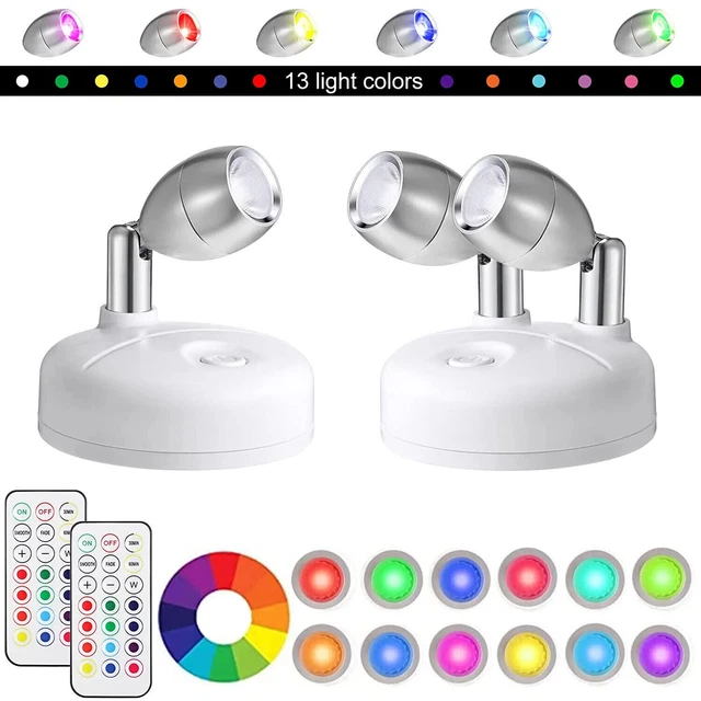 2X WIRELESS RGB LED Spotlight Battery Downlight Indoor Accent Rotatable ...