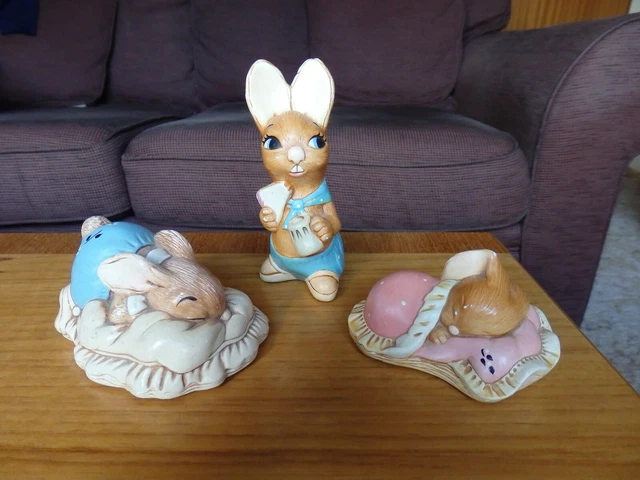 3 EARLY PENDELFIN Rabbit Figurines (Made In England) Muncher Snuggles ...