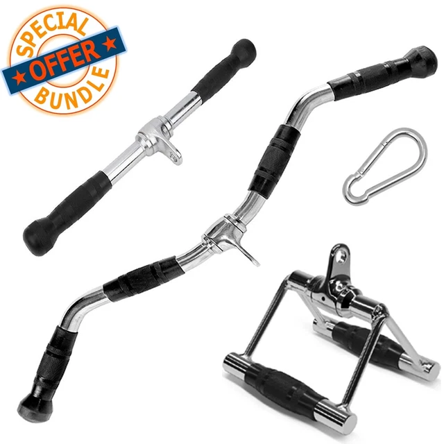HOME GYM CABLE Attachment Set 30in bar 20in bar Double D Row Revolving ...