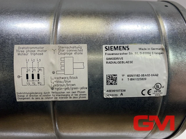 SIEMENS CENTRIFUGAL SIMODRIVE 611 Fan 6SN1162-0BA02-0AA2 D2D133-AB06-30 ...