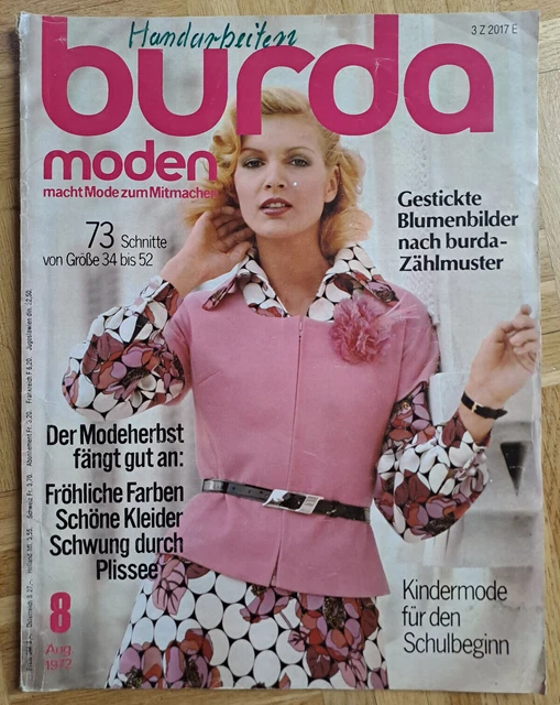 BURDA MODEN 8 / 1972 mit 2 Schnittmusterbogen und Arbeitsanleitungen ...