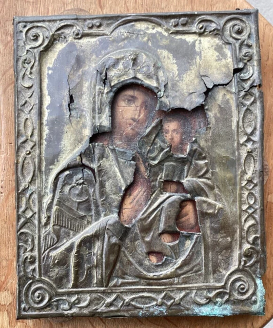 VERY RARE ANTIQUE Russian Orthodox Icon Mary With Child Mother of God ...