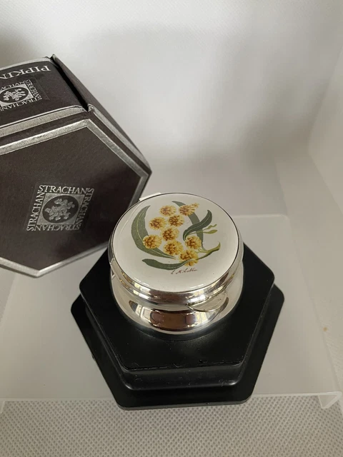 STRACHAN AUSTRALIA GOLDEN Wattle Enamelled Porcelain Pipkin Pot Trinket ...