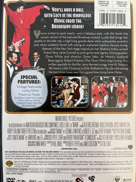 MAME DVD LUCILLE Ball Robert Preston 1974 AS NEW! *REGION 1* £18.82 ...