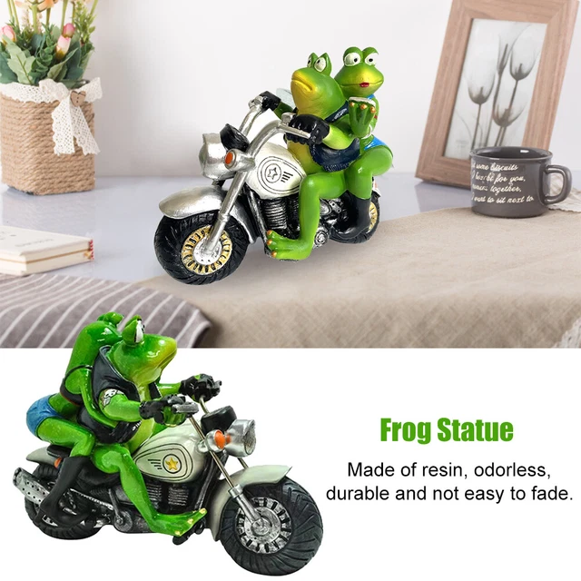 GARDEN DECOR RIDE Motorcycle Male Female Frog Statue Gift Simulation ...