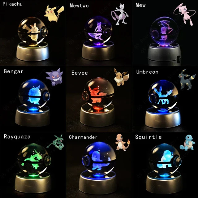 POKEMON 3D CRYSTAL Glass Pokeball Orb and LED Light Stand Perfect Kids ...