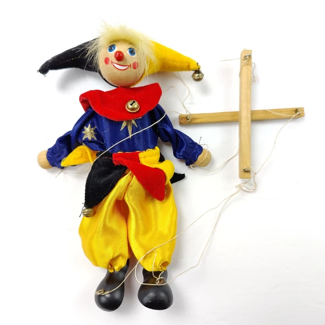 VINTAGE WOODEN MARIONETTE Puppet Court Circus Jester Clown $84.95 ...