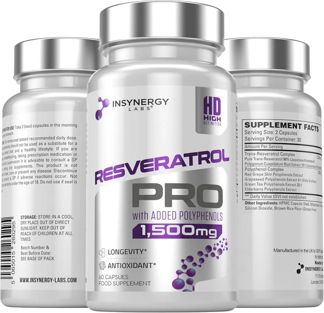 RESVERATROL PRO 1500MG | Trans-Resveratrol & Polyphenol Complex | 60 ...