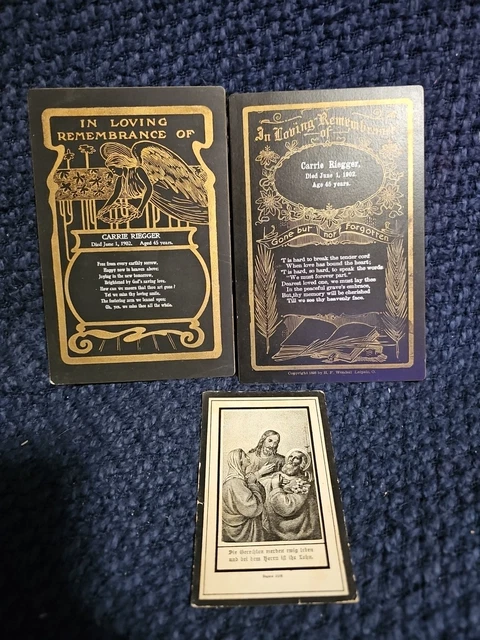 ANTIQUE MEMORIAL CARDS (2) Funeral Death Cabinet Cards 1902 Angel £29. ...