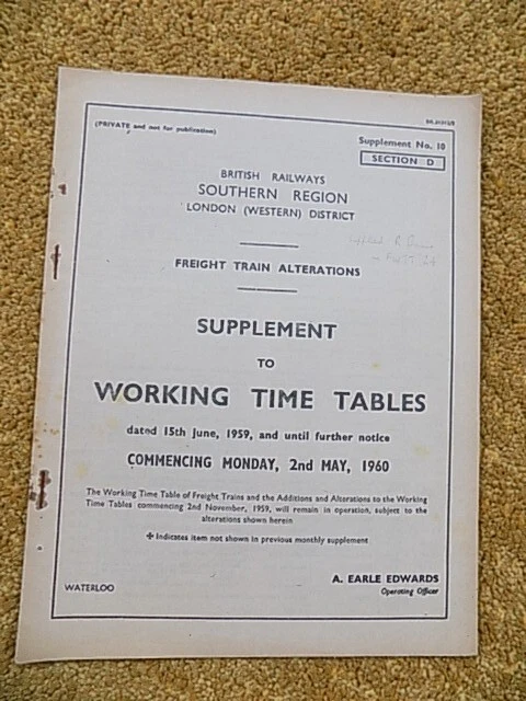 BRITISH RAILWAYS SOUTHERN REGION WORKING TIME TABLES 2nd MAY 1960 £5.91 ...