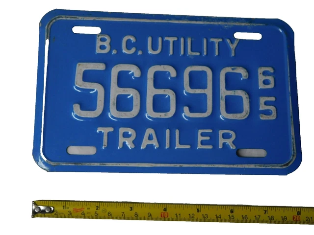 BRITISH COLUMBIA TRAILER Licence Plate 1965 Utility Vintage Canada Sign ...