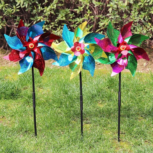BIRD REPELLENT WINDMILL Reflective Pinwheel Garden Bird Deterrent 4 ...