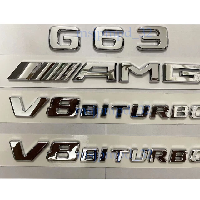 FÜR MERCEDES G63 AMG V8 Biturbo Schriftzug Logo Emblem Aufkleber Silber ...
