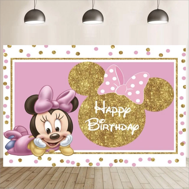 PINK MINNIE MOUSE Backdrop Baby Shower Happy Birthday Photo Background ...