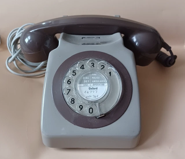 VINTAGE BEIGE and brown rotary dial telephone not tested rotary works ...