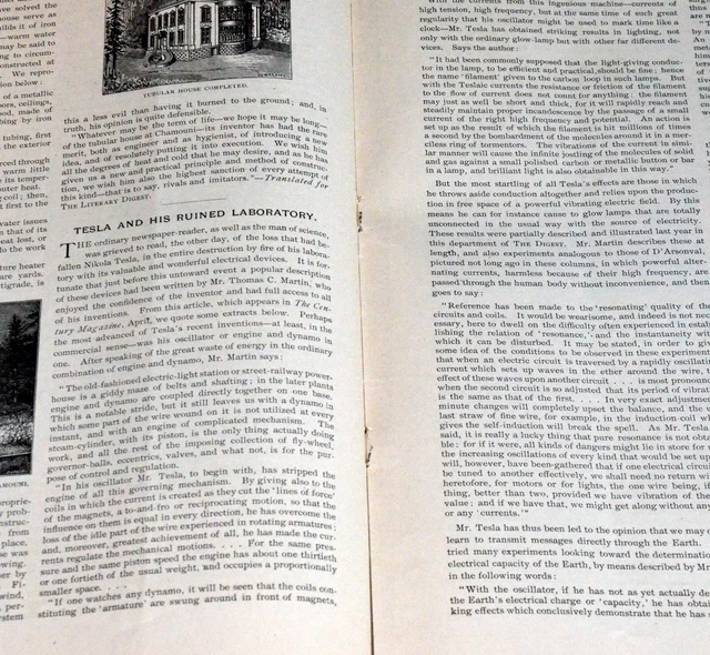 NIKOLA TESLA 1895 Burning Of His Laboratoire & Oscillateur Description ...