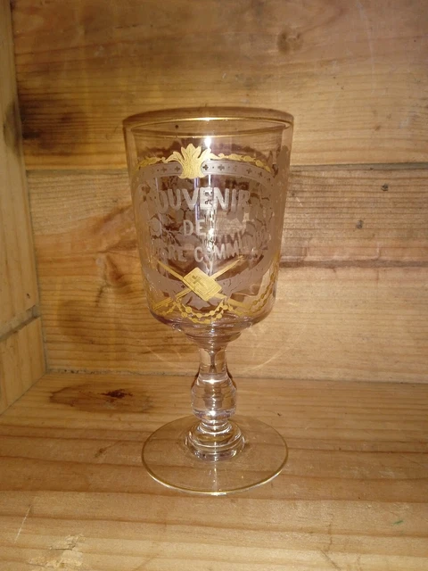 VERRE A PIED gravé ancien de communion H 15 cm EUR 28,00 - PicClick FR