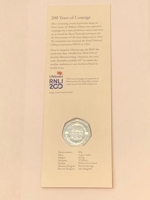 2024 50P FIFTY Pence Coin RNLI 200 Years - Charles III Uncirculated UK ...