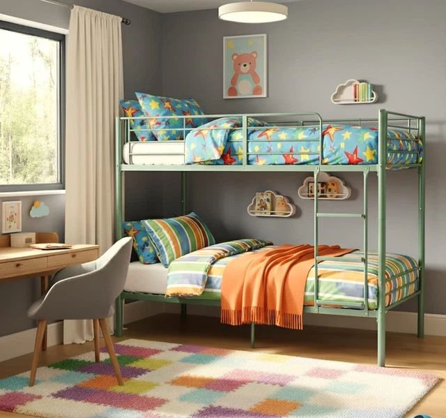 MASON SINGLE METAL Bunk Bed - Sage Green. Free Delivery, read ...