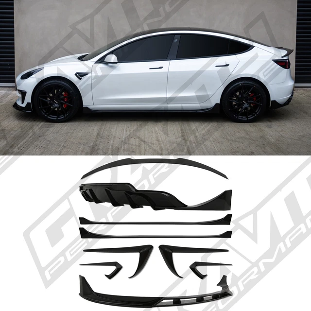 GLOSS BLACK AERO Body Kit Side Skirts Splitter Diffuser For Tesla Model ...