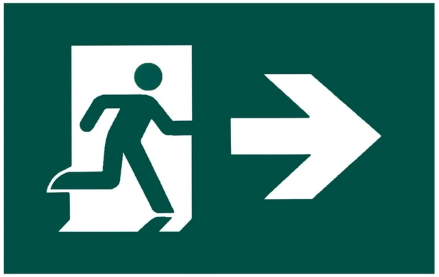 GREEN RUNNING MAN Emergency Exit Sign Door Arrow 12in X 7 3/8in Plastic ...