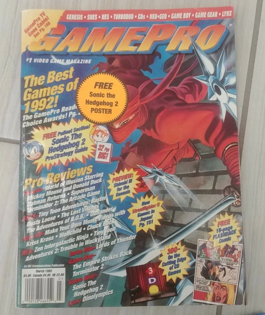 GAMEPRO MAGAZINE MARCH 1993 With Sonic The Hedgehog 2 Poster $24.99 ...