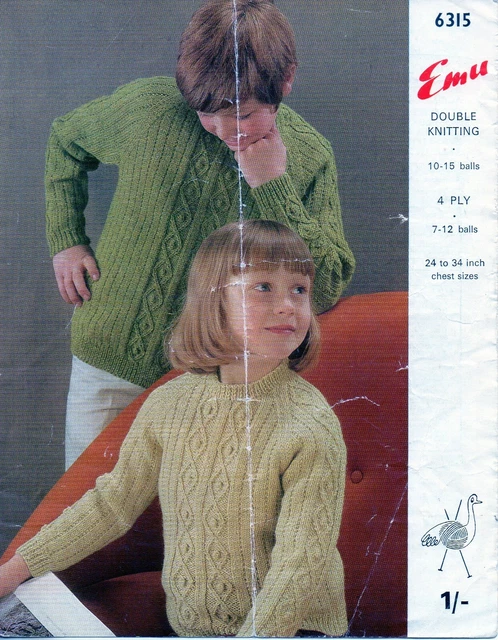 ~VINTAGE 1960'S EMU Knitting Pattern For Child's Pretty Cable & Bobble ...