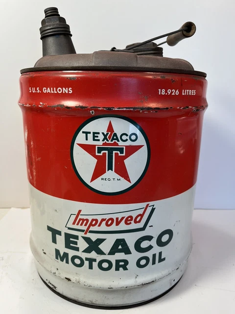 VINTAGE IMPROVED TEXACO Motor Oil 5 Gallon Tin Can, Nice Condition ...