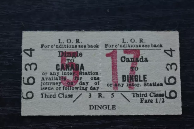 LIVERPOOL OVERHEAD RAILWAY Ticket LOR CANADA to DINGLE No 6634 $6.29 ...