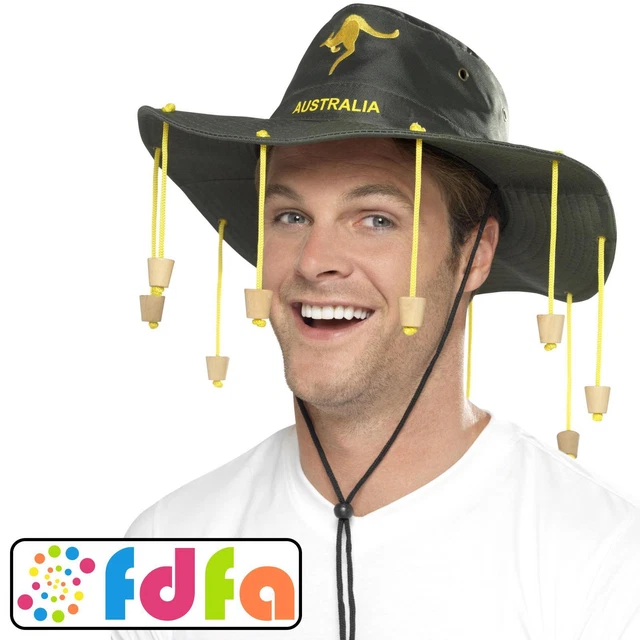 Smiffys Australian Hat Green With Corks Adults Mens Ladies Fancy Dress
