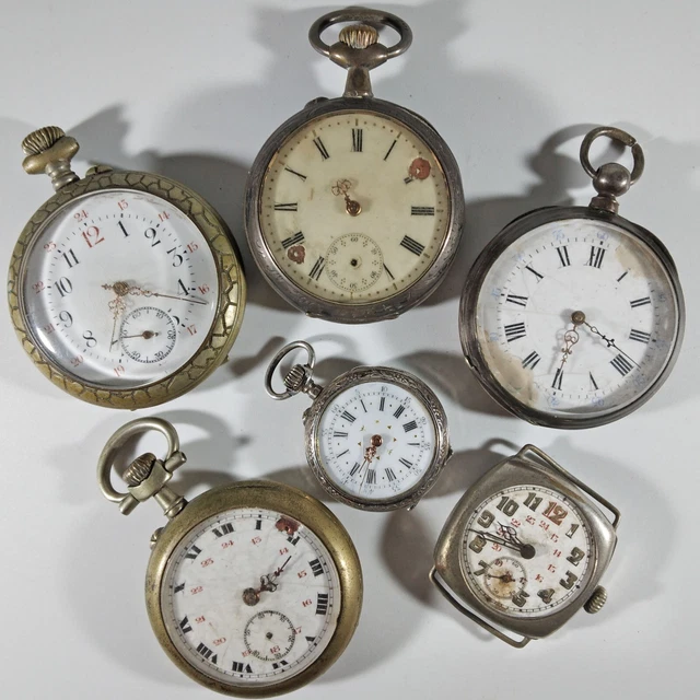 LOT DE 6 montres gousset en argent et acier...à restaurer ou pièces! EUR 52,00 - PicClick FR