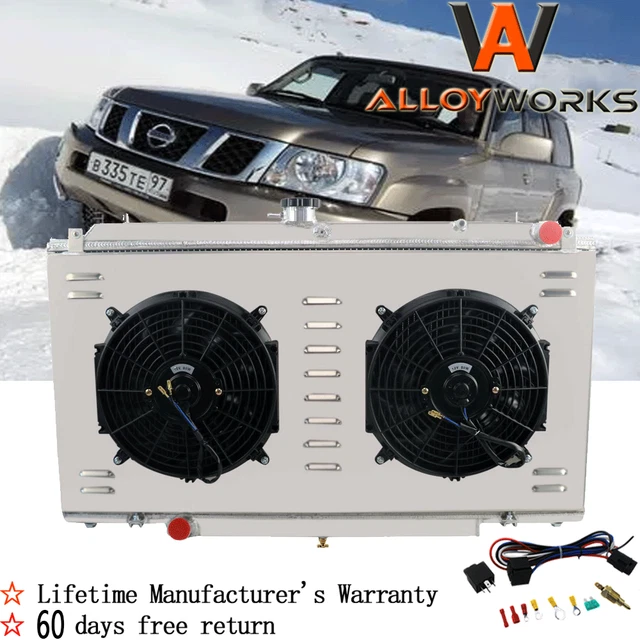 4ROW RADIATOR+SHROUD FAN+RELAY For Nissan Gu/Patrol/Y61 Td42 2.8/3.0L/4 ...