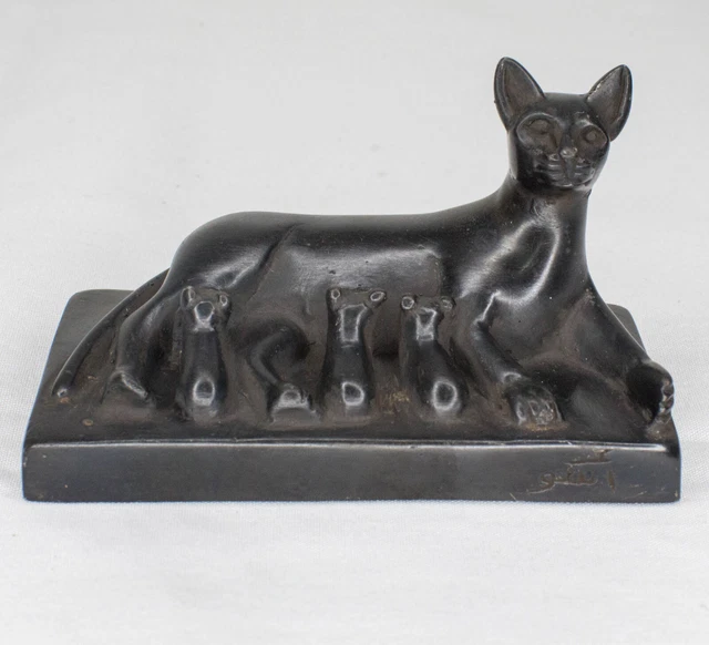 VINTAGE STATUE EGYPTIAN Goddess Bastet Mother Cat With Her Kittens ...