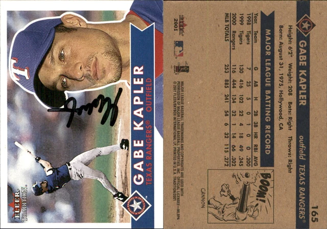 CARTE GABE KAPLER signée 2001 Fleer Tradition #165 Texas Rangers Auto ...