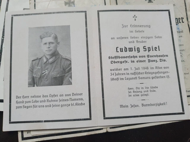 ORIGINAL GERMAN WW2 death Card LUDWIG SPIEL Panzer Dvsn 1jul1946 POW ...