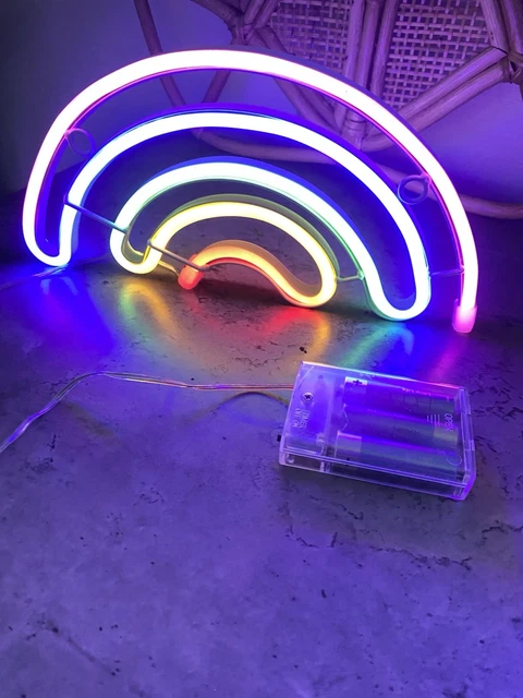 LED NEON RAINBOW Light Sign Battery Operated Colourful Wall Room Night ...