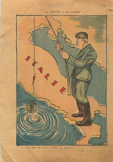 POLITICAL DRAWING FASCISM Benito Mussolini Italy one bowl ILLUSTRATION ...