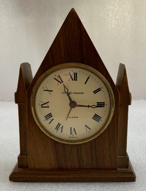 VINTAGE PHINNEY-WALKER SMALL Alarm Desk Clock Wooden Case Germany Works $41.64 - PicClick AU