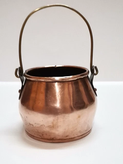 VINTAGE SMALL COPPER Planter Brass Handle Jardiniere Copper Cauldron ...