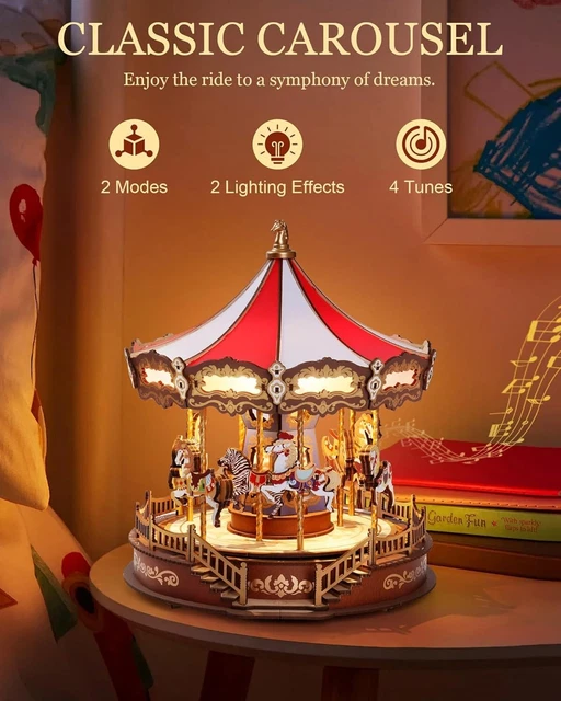 ROLIFE WOODEN 3D Puzzles DIY Carousel Music Box with Lights Model ...