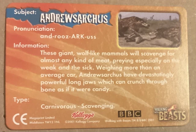 WALKING WITH BEASTS Dinosaurs Kelloggs 2001 Lenticular Trade Card ...