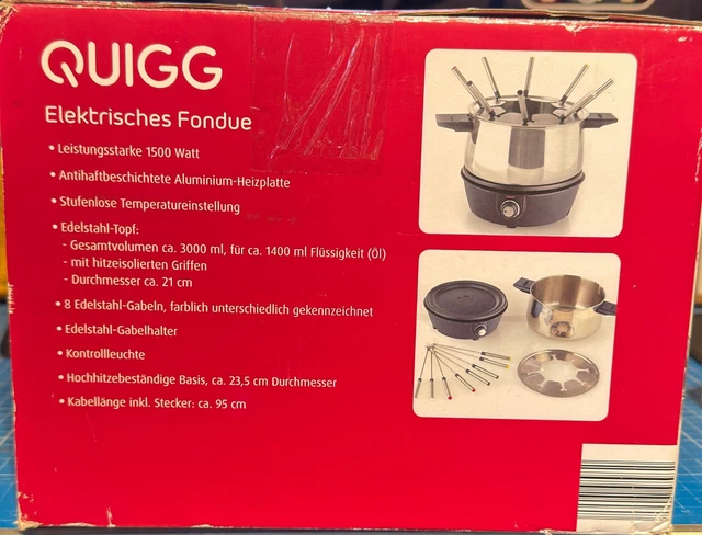FONDUE SET ELEKTRISCH von Quigg Edelstahl 1500 Watt Neuzustand OVP EUR ...
