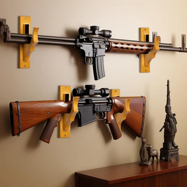 RIFLE GUN RACK Wall Mount Wooden Shotgun Hooks Holder Single Gun ...