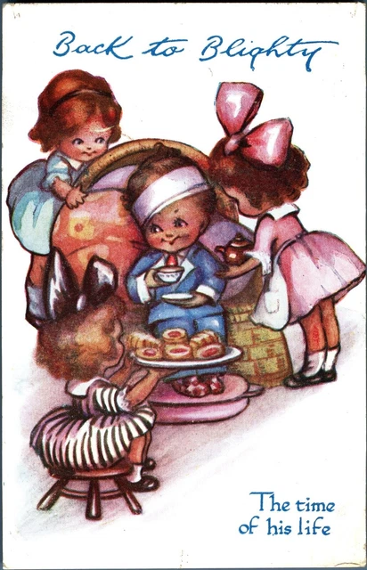 ANTIQUE POSTCARD MILITARY cartoon Back To Blighty The Time of His Life ...