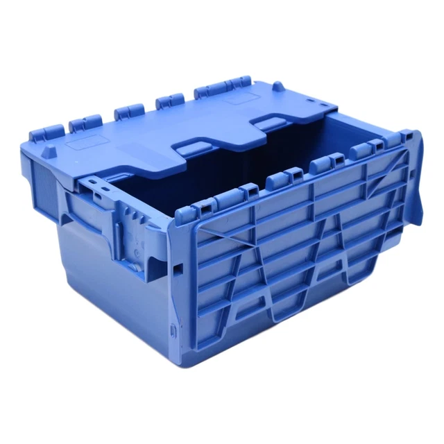 NEW 16L BLUE Attached Hinged Lid Heavy Duty Strong Plastic Storage Box ...
