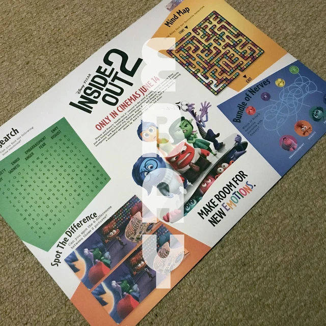 INSIDE OUT 2 Pixar Promo Poster/Activity Sheet UK release RARE £2.99 ...