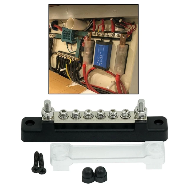 6 TERMINAL BUS Bar Kit Distribution Block, Continuous Rating 130A AC ...